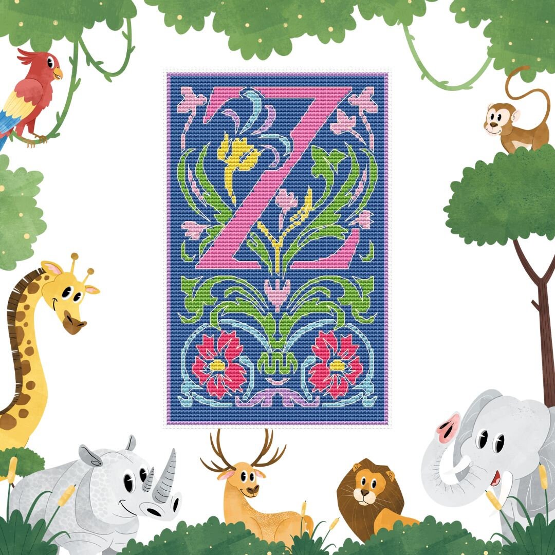 Letter Z Cross Stitch Pattern, Botanical Monogram Z X-stitch Pdf ...