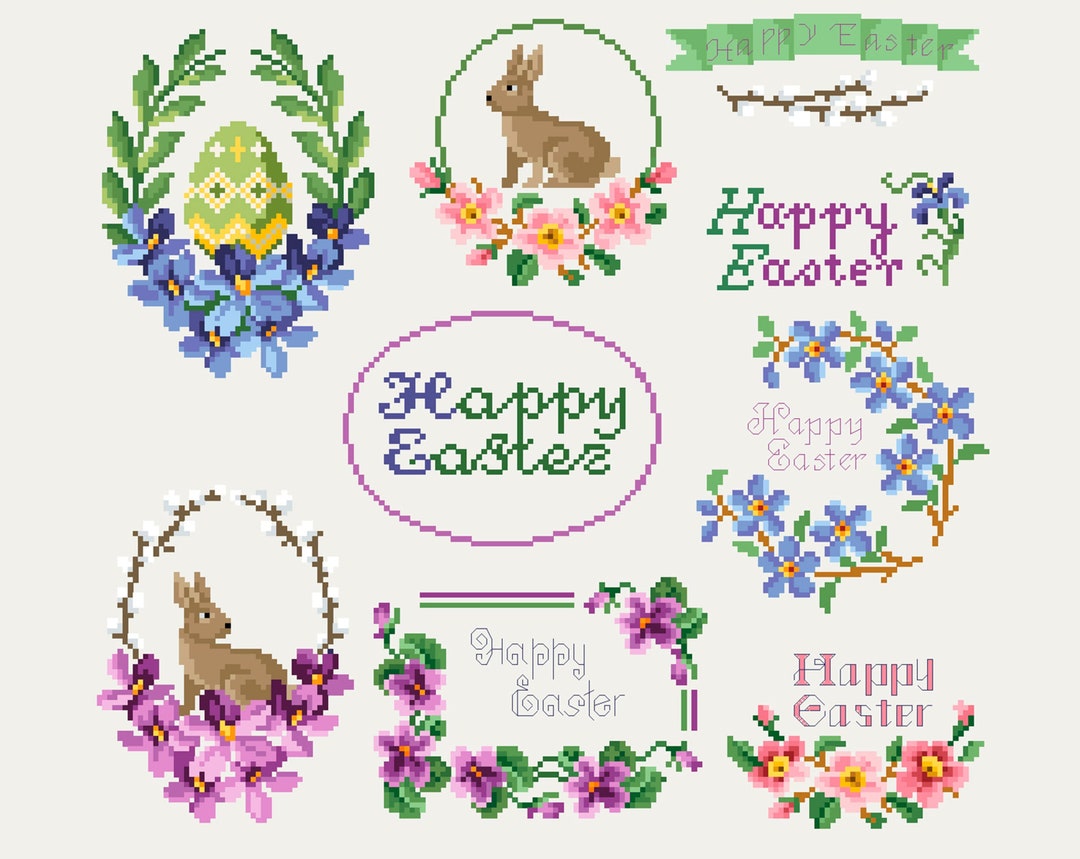 Easter Cross-stitch Patterns, PDF Happy Easter Sign, Small Cross Stitch ...