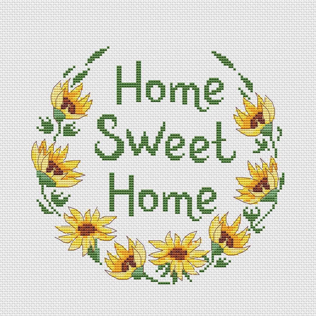 Home Sweet Home Cross-stitch Pattern, Sunflower Wreath X-stitch Design ...