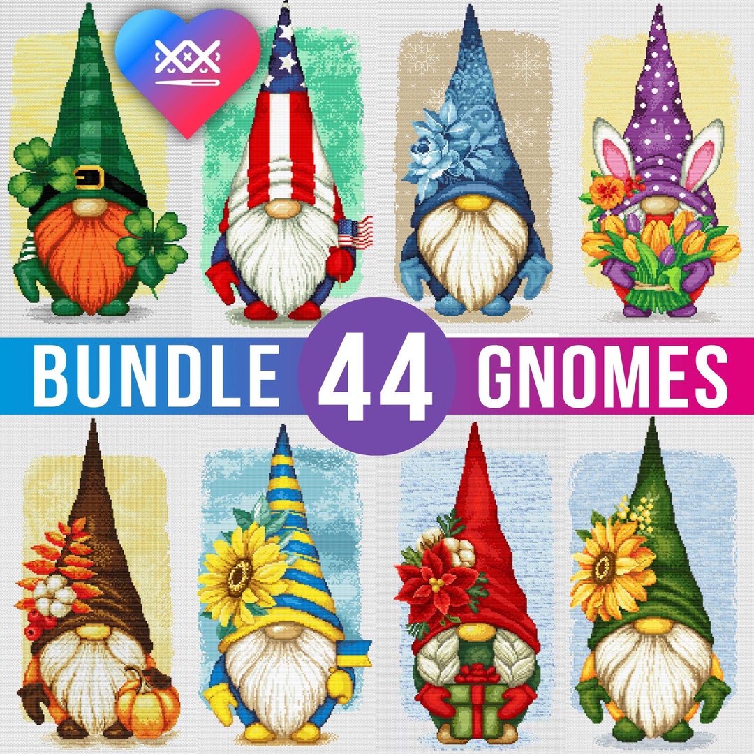 Bundle of 44 Gnomes Cross-stitch Patterns, Hand Embroidery Designs ...