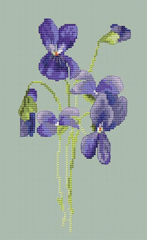 Purple Violet Cross Stitch Pattern, Flower PDF Digital, Pansies X ...