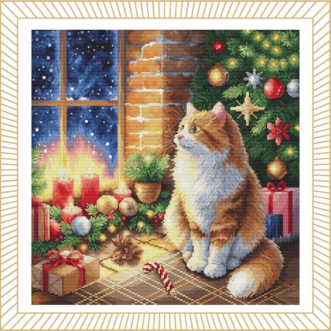 Christmas Cat Cross-stitch Pattern, Winter Xmas House PDF Digital File ...