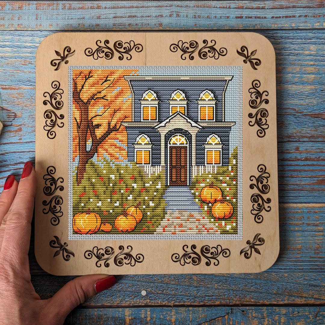 Autumn House Cross Stitch Pattern, Haunted House X-stitch Design ...