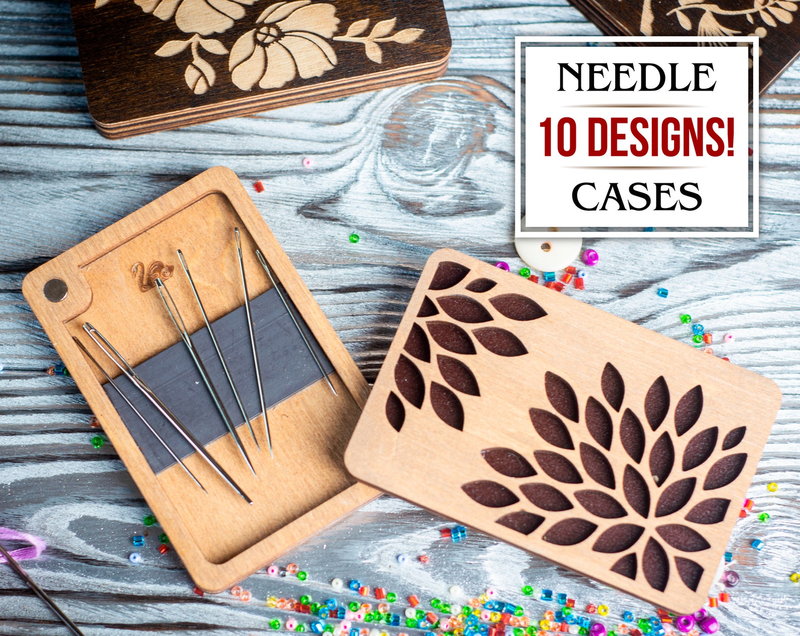 Needlework needle minder with magnet mini wooden needle case | Etsy