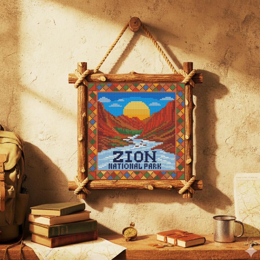 Zion National Park Cross Stitch Pattern, USA Mountains Travel X-stitch ...