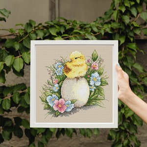 Easter Chick Cross-stitch Pattern, DIY Counted X-stitch Wall Art, Cute Easter Needlepoint Design ...