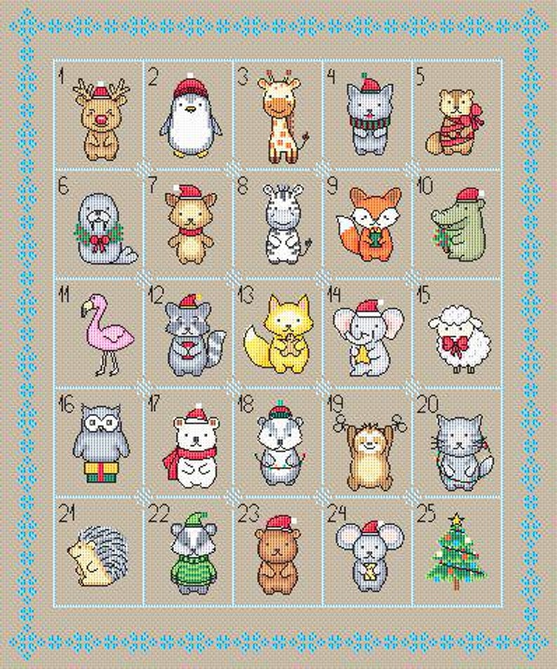 Christmas Advent Calendar Cross Stitch Pattern, Merry Xmas Sampler X ...