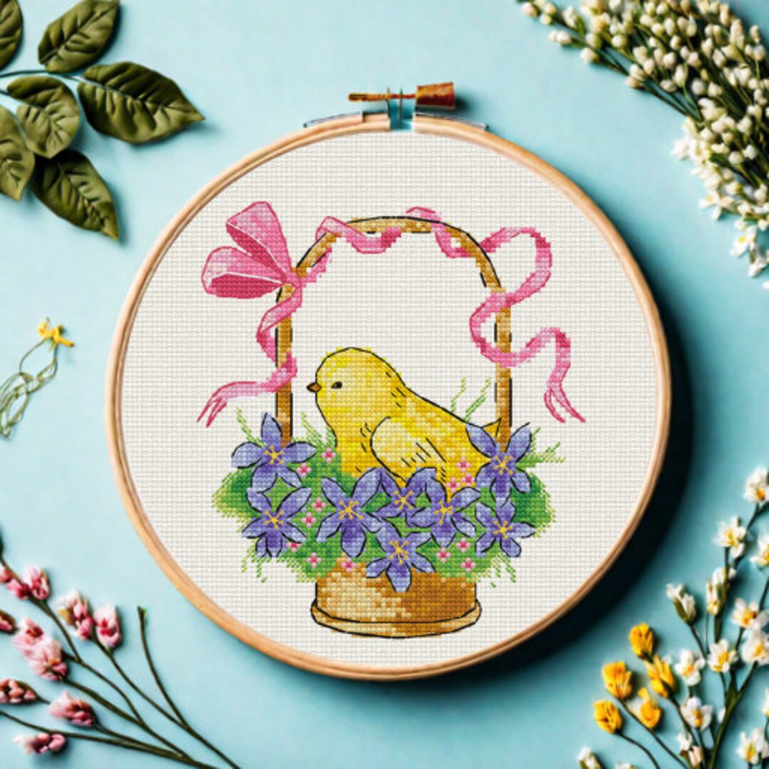 Easter Chick Cross-stitch Pattern, Cute Easter Needlepoint Design, DIY ...