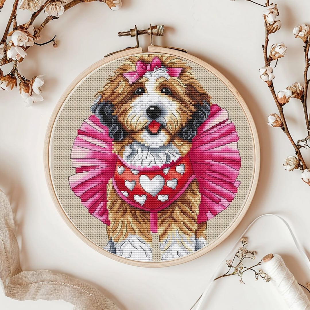 Labradoodle Puppy Cross-stitch Pattern, Cute Valentine Dog X-stitch ...