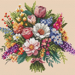 Spring Flowers Cross Stitch Patterns, 6 Flower Bouquets Small Easy ...