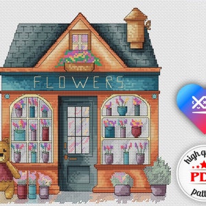 Flower Shop Cross-stitch Pattern Cute House Embroidery PDF - Etsy