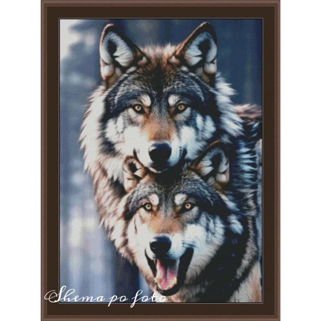 Pair of Wolves Cross-stitch Pattern, Wolf & She-wolf Portrait X-stitch ...