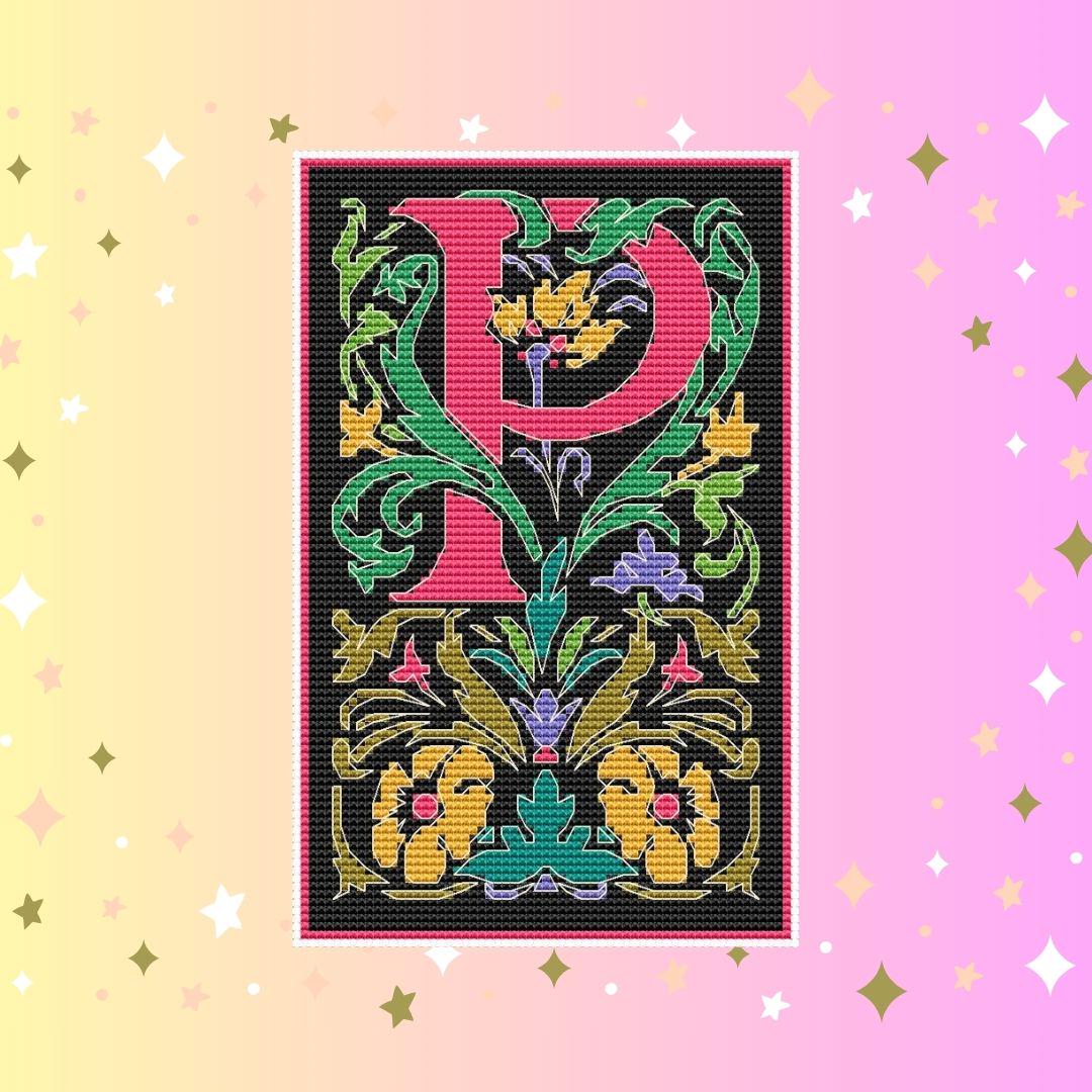 Letter P Monochrome Cross Stitch Pattern, Floral Monogram Font X-stitch ...