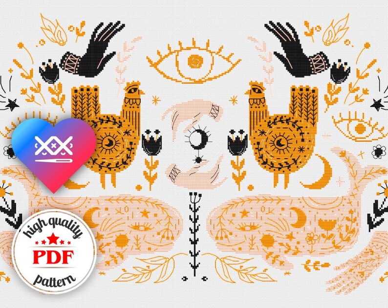 Cross Stitch PDF Pattern Monochrome Esoteric Symbols Whale - Etsy