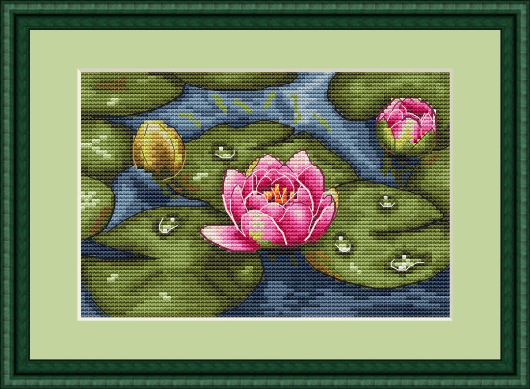 Lotus Cross Stitch Pattern, Water Floral Counted Cross Stitch, Asian Stile Design, Water Lily X ...