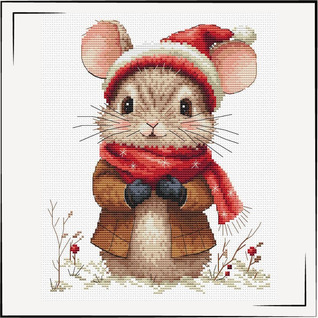 Christmas Mouse Cross-stitch Pattern, Cute Xmas Mouse X-stitch Design ...