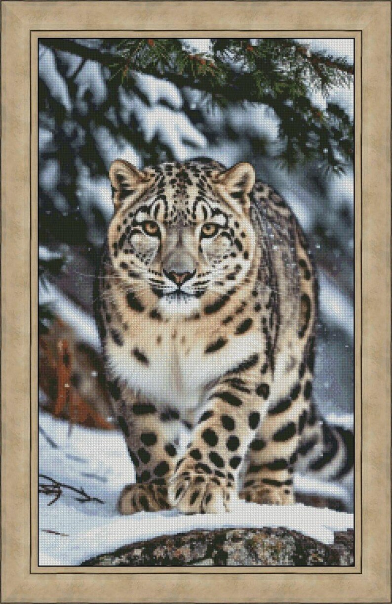 Snow Leopard Cross Stitch Pattern, Winter Wild Cat X-stitch Design - Etsy