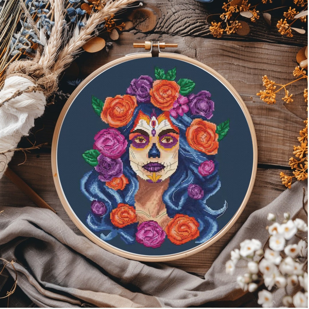 Santa Muerte Cross-stitch Pattern, Spooky Girl Cross Stitch Design ...