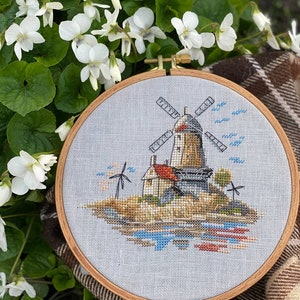 Windmill Cross-stitch Pattern, Netherlands X-stitch Design, DIY Holland ...