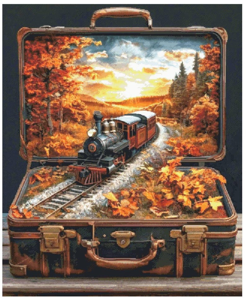 Autumn Express Cross Stitch Pattern, Steam Train & Fall Landscape X ...
