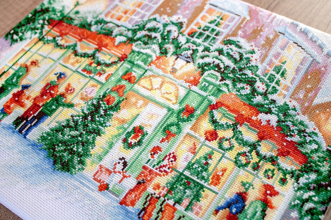 City Cross Stitch Pattern Christmas DIY Kit Winter Cityscape - Etsy