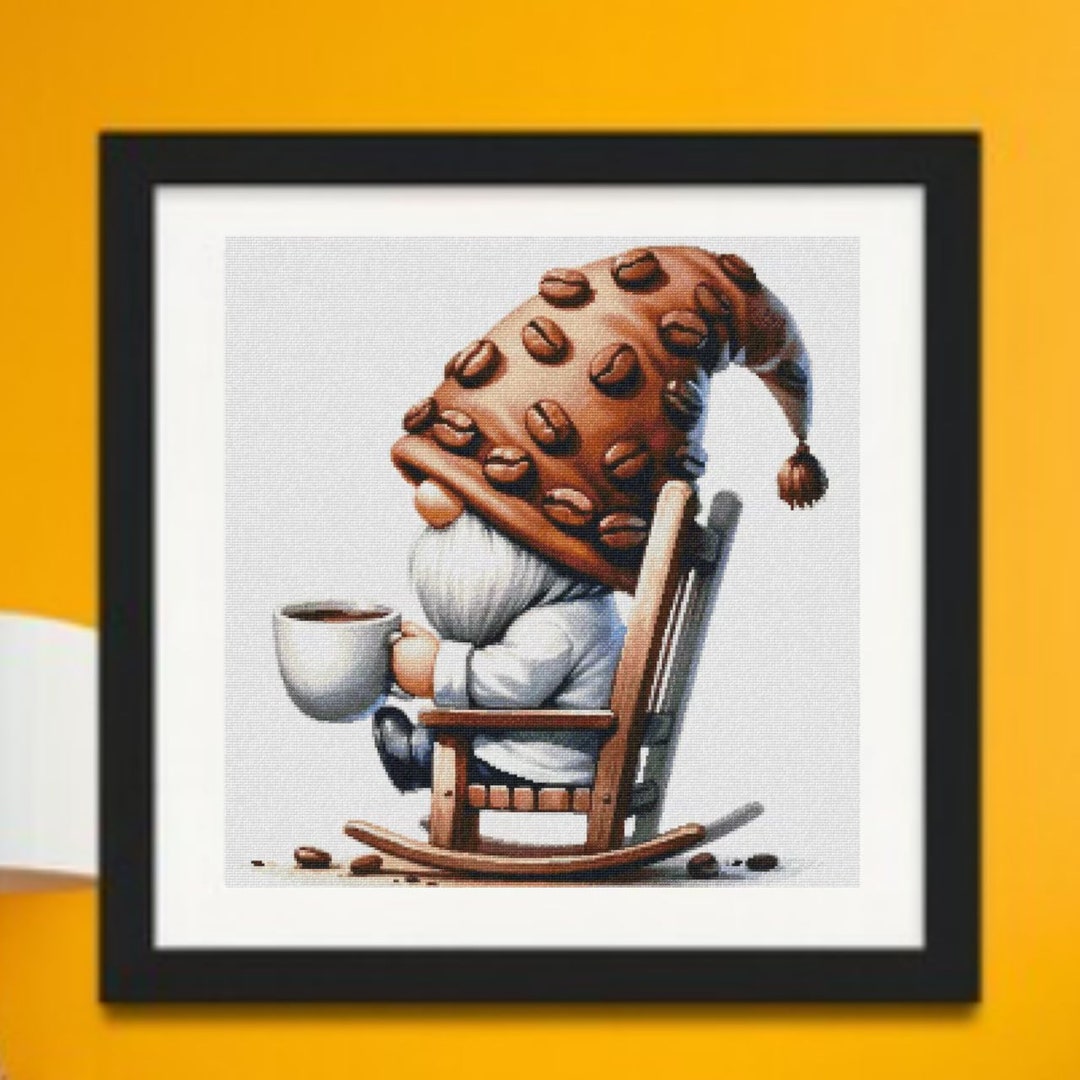 Coffee Lover Gnome Cross Stitch Pattern, Cute X-stitch Design, Dwarf ...