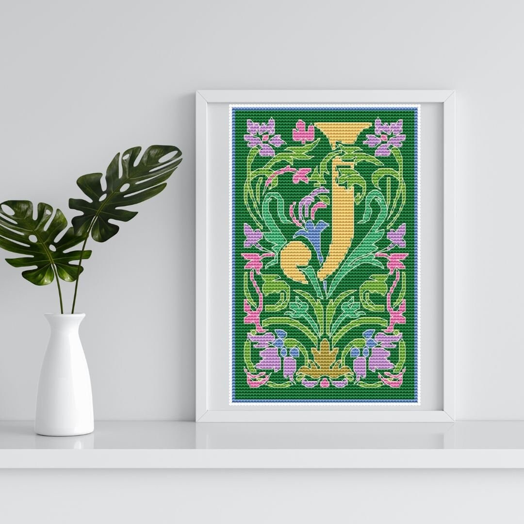 Letter J Cross Stitch Pattern, Botanical Monogram J X-stitch Pdf ...