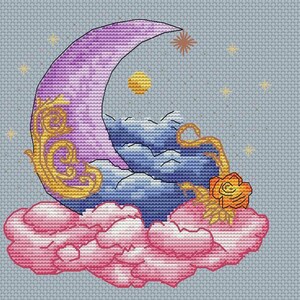 Moon Cross-stitch Pattern 2 Designs, Moon and Sun Stitching Pattern ...