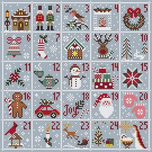 Advent Calendar Cross-stitch Pattern, Christmas Embroidery Design, Xmas ...