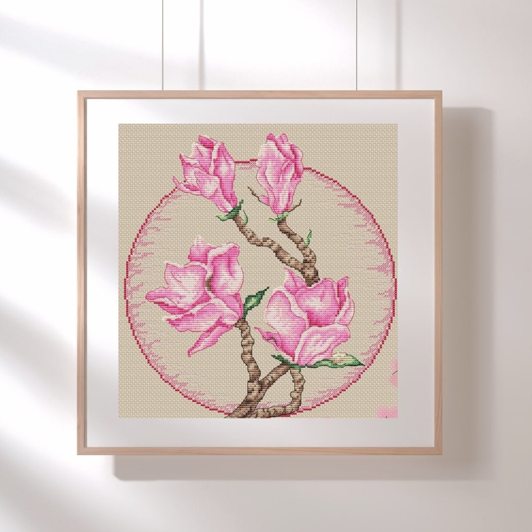 Magnolia Flower Cross-stitch Pattern, Floral X-stitch Design, DIY ...