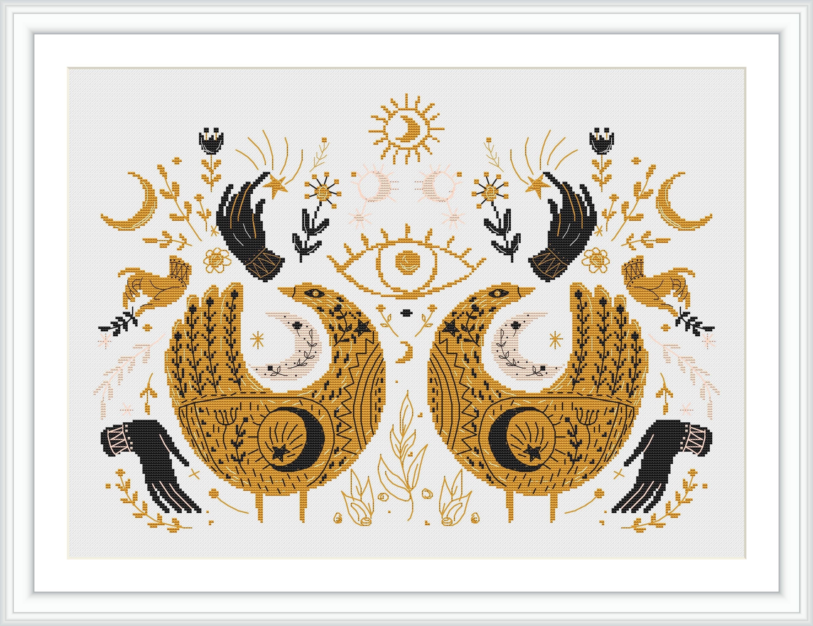 Birds, Sun and Moon, Esoteric Symbols Cross Stitch Pattern PDF ...
