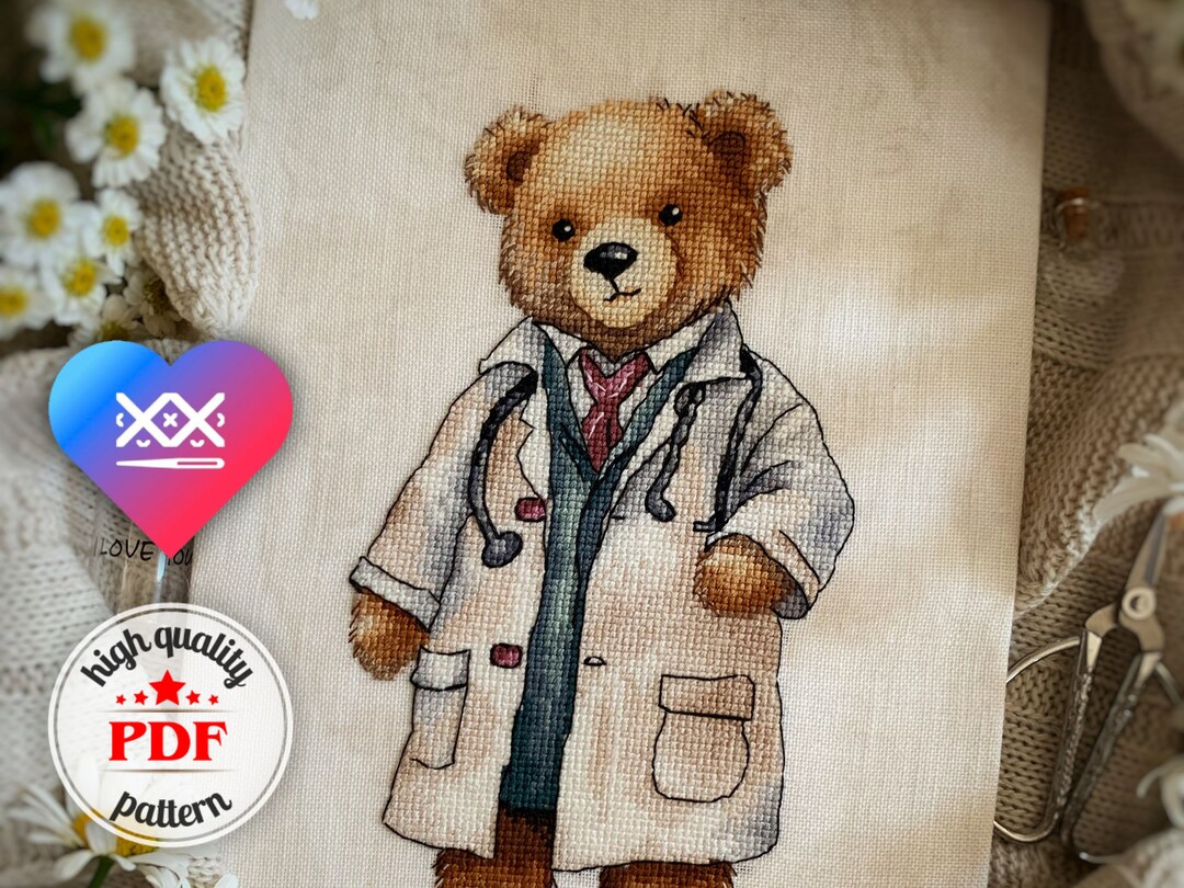 Doctor Cross-stitch Pattern Bear Cute Doctor Embroidery - Etsy