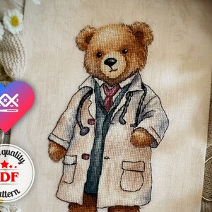 Doctor Cross-stitch Pattern Bear Cute Doctor Embroidery - Etsy