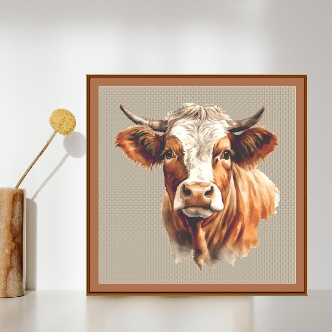 Cow Cross Stitch Pattern, Animal Portrait X-stitch Design, Modern Cross ...