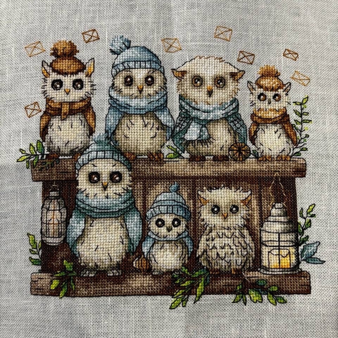 Owls Cross-stitch Pattern, Cute Winter Birds Needlework X-stitch Design ...