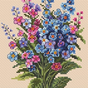 Spring Flowers Cross Stitch Patterns, 6 Flower Bouquets Small Easy ...