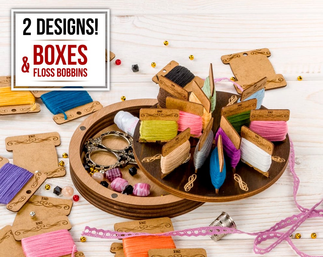 18 Floss Bobbins & Cross Stitch Box, Embroidery Threads Storage, Floss ...