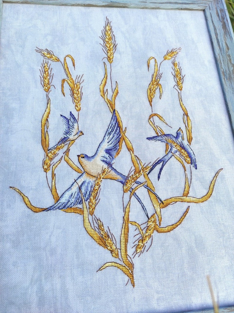 Ukrainian Trident Coat of Arms With Wheat and Birds, Cross Stitch ...