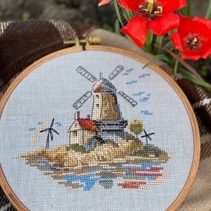 Windmill Cross-stitch Pattern, Netherlands X-stitch Design, DIY Holland ...