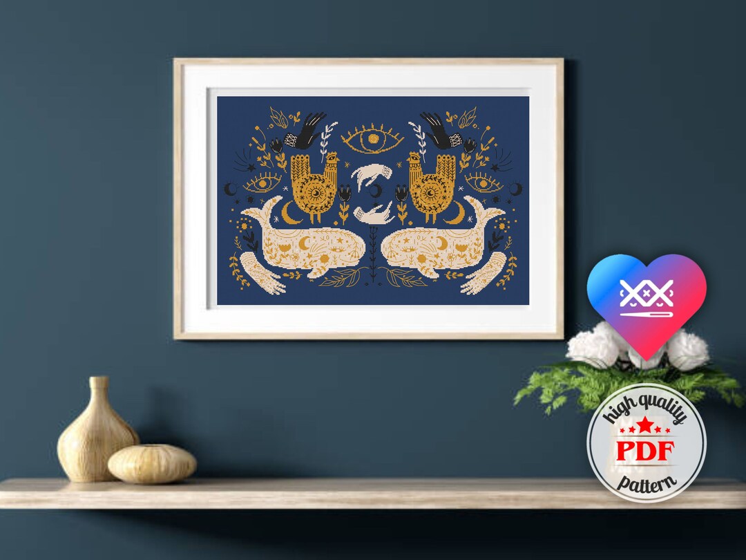 Cross Stitch PDF Pattern Monochrome Esoteric Symbols Whale - Etsy