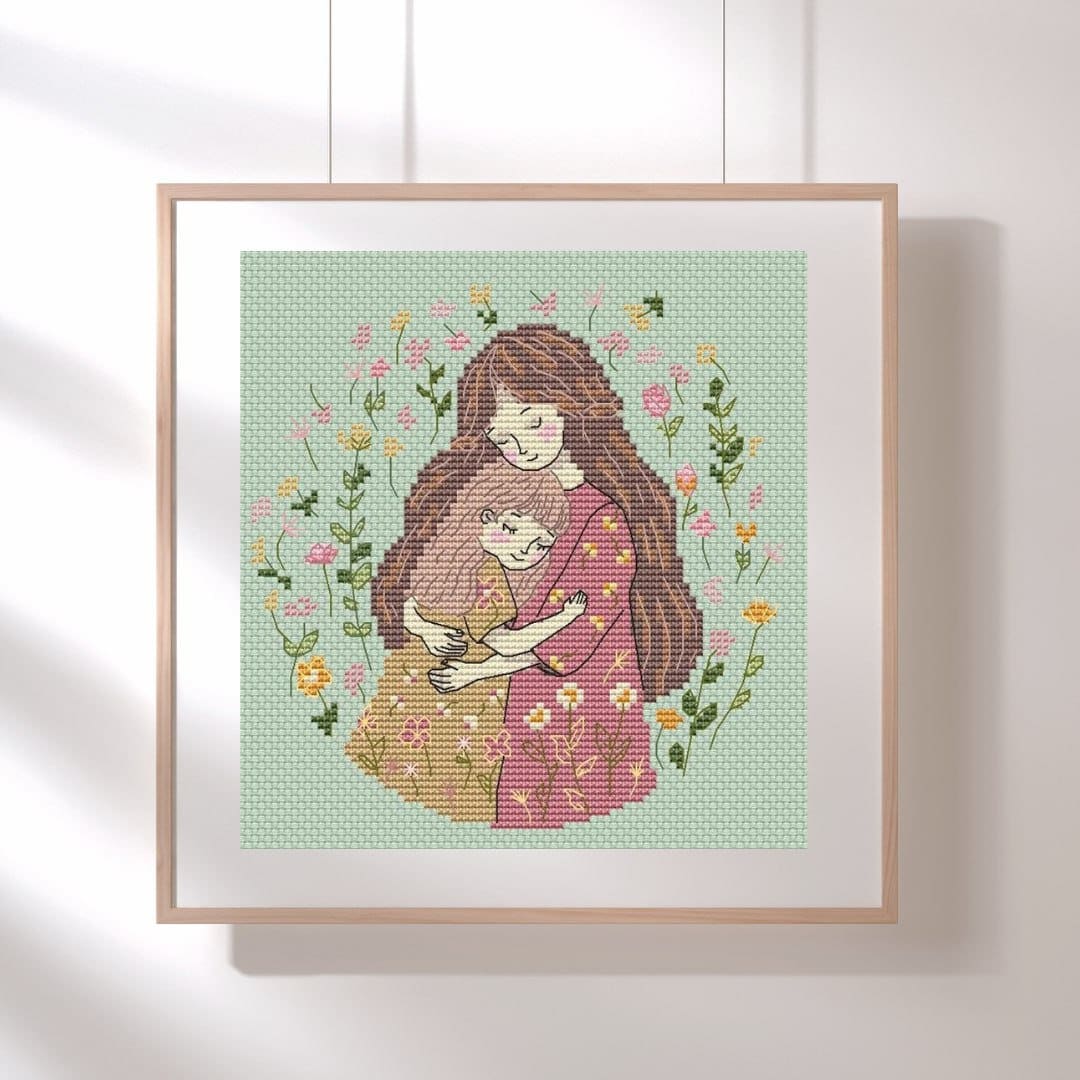 Mom and Daughter Cross Stitch Pattern, Mother's Day X-stitch Design ...