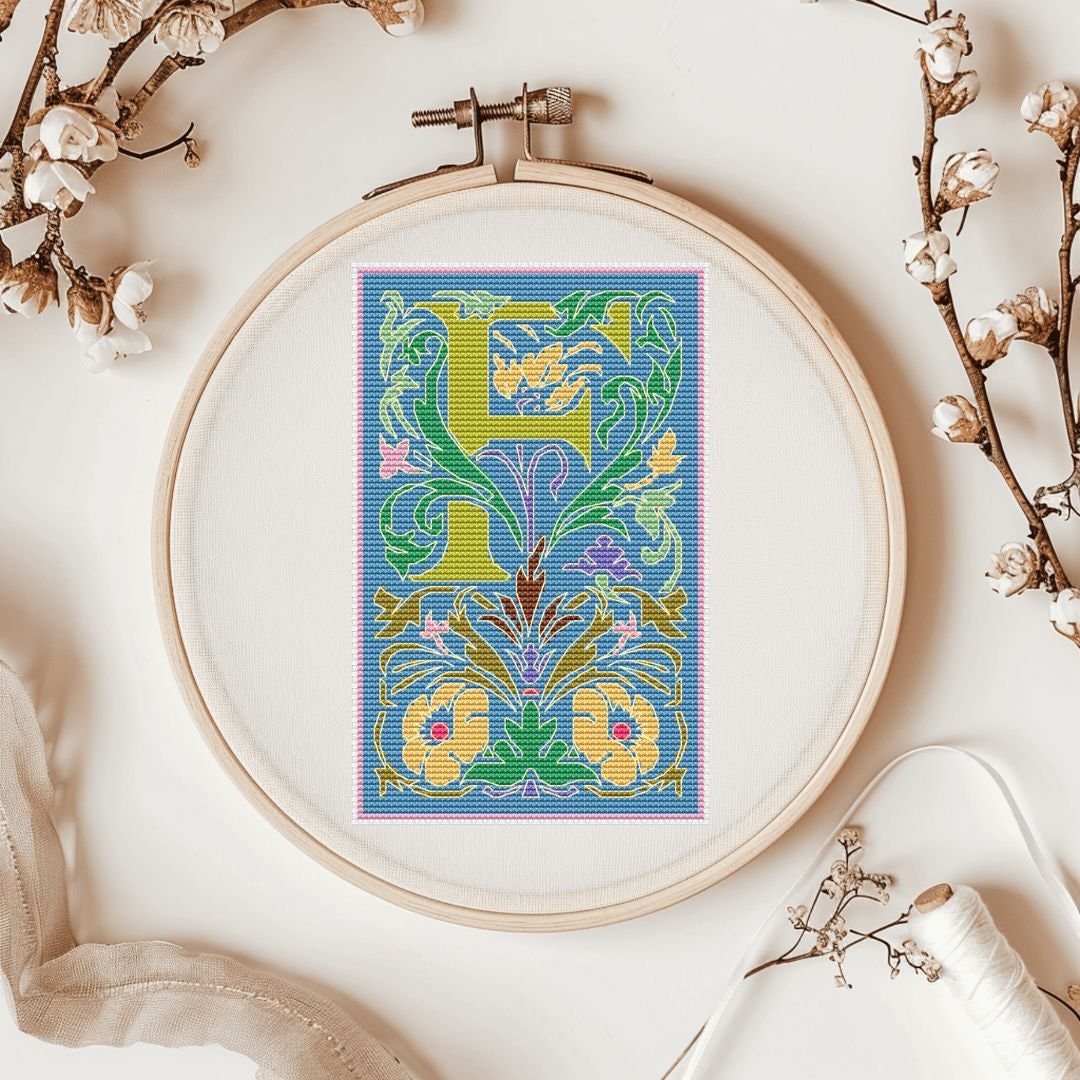 Letter F Cross Stitch Pattern, Botanical Monogram F X-stitch Pdf ...