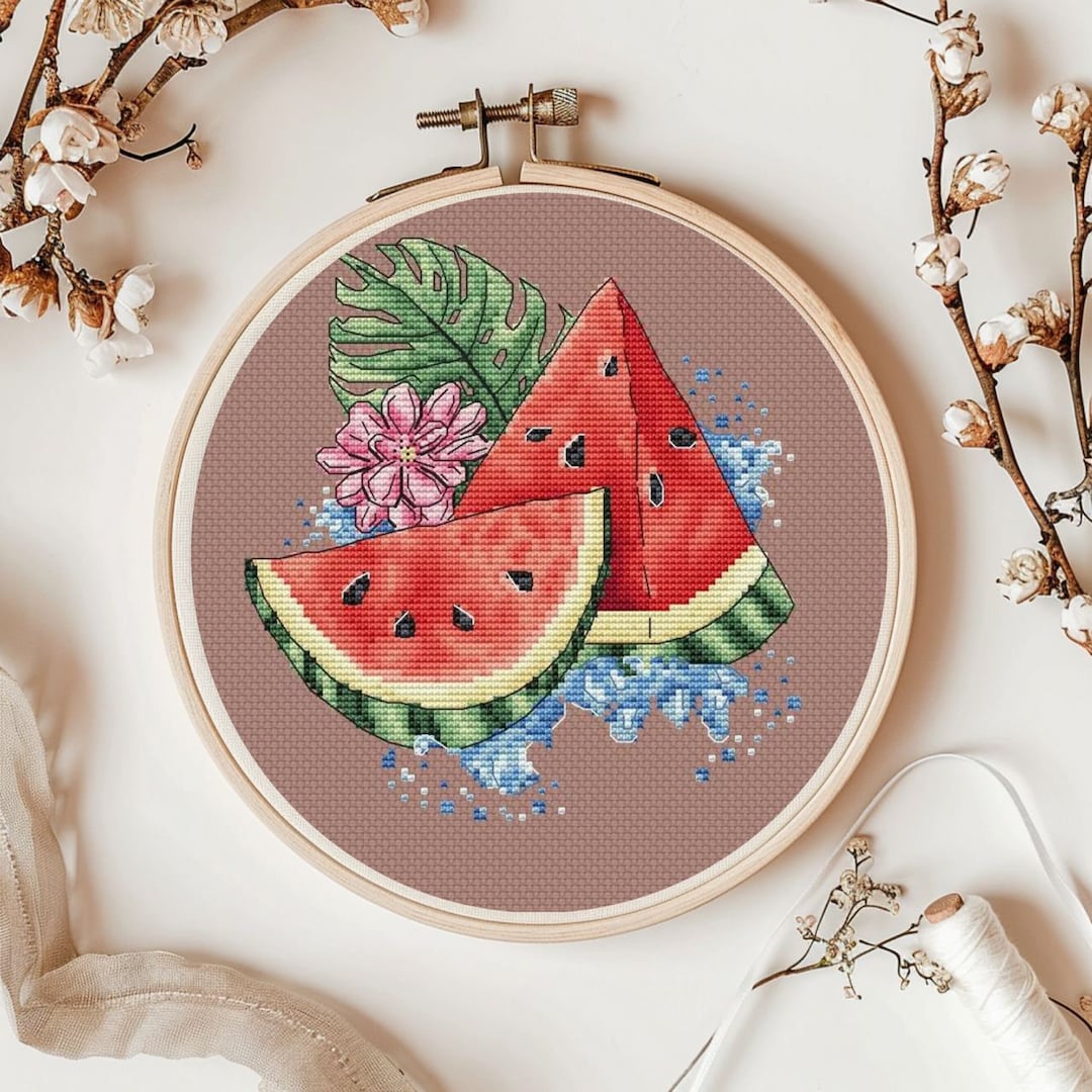Watermelon Cross-stitch Pattern, Summer Cross Stitch Design, Counted ...