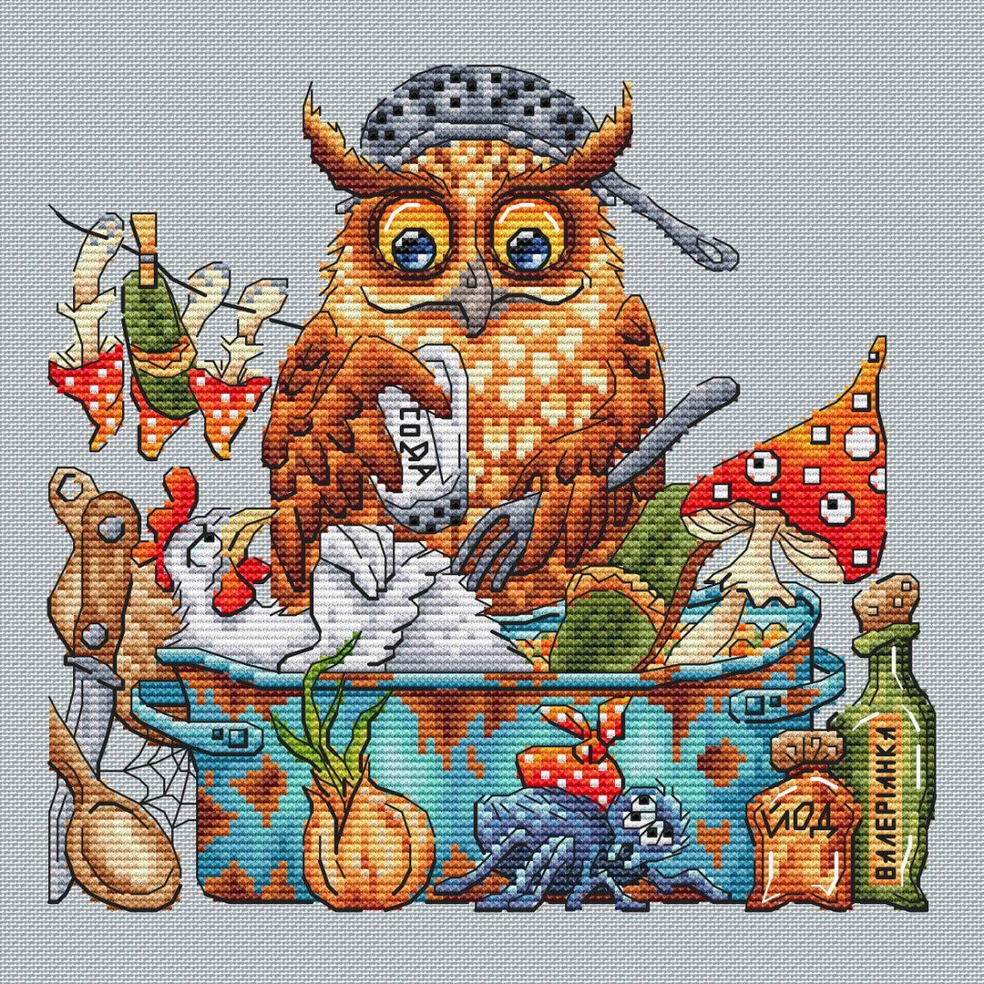 Cool Owl Cooking Dinner Cross-stitch Pattern, Humorous Gift for Chefs X ...