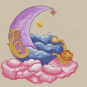 Moon Cross-stitch Pattern 2 Designs, Moon and Sun Stitching Pattern ...