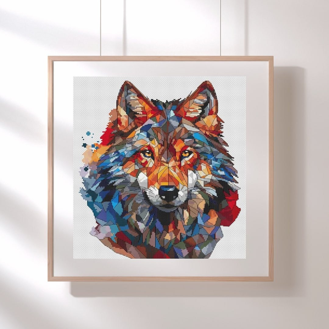 Wolf Cross-stitch Pattern, Mosaic Glass Needlepoint Design, DIY Counted ...
