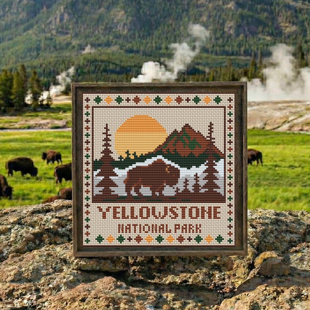 Yellowstone National Park Cross Stitch Pattern, USA Travel X-stitch - Etsy