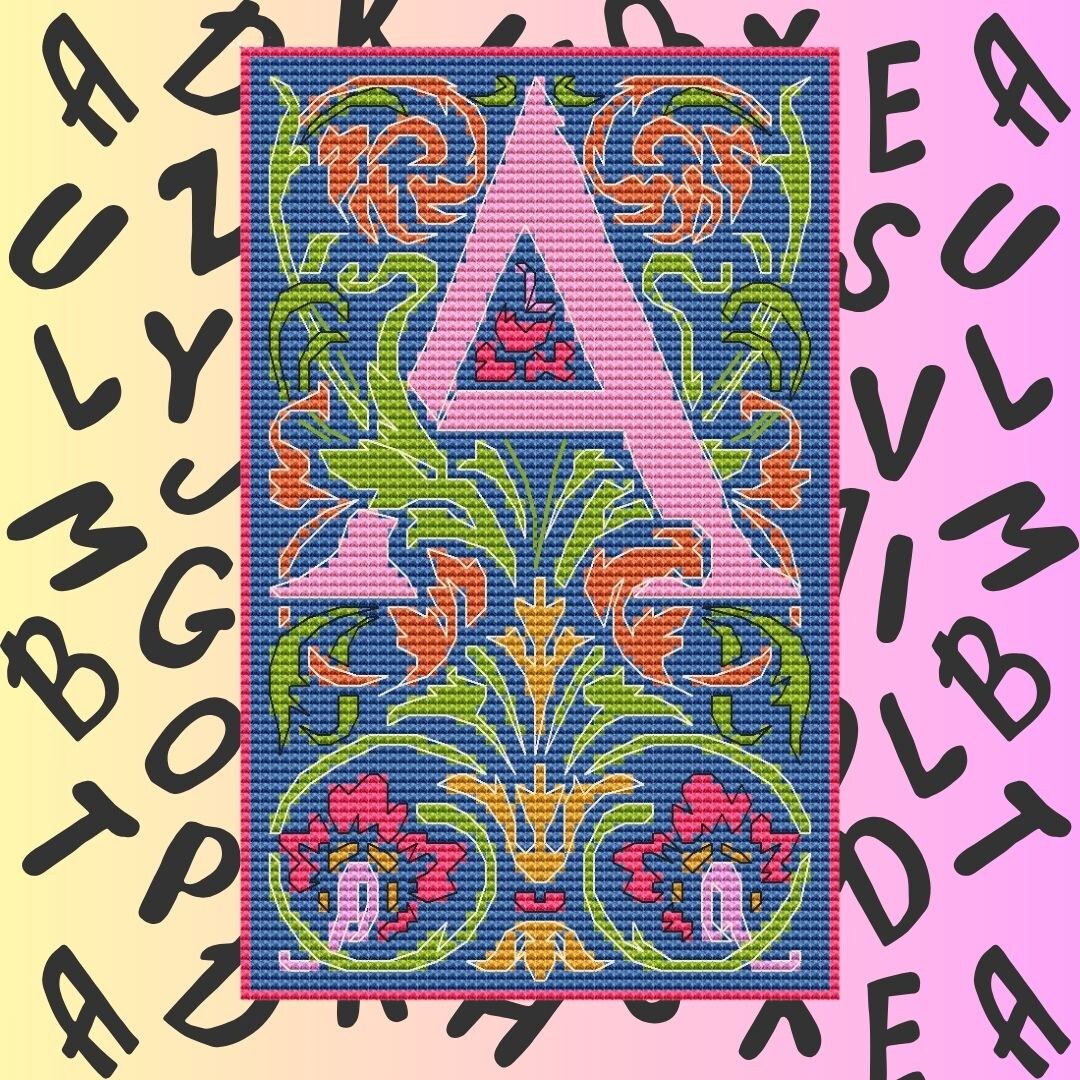 Letter A Cross Stitch Pattern, Colored Floral Monogram X-stitch Pdf ...