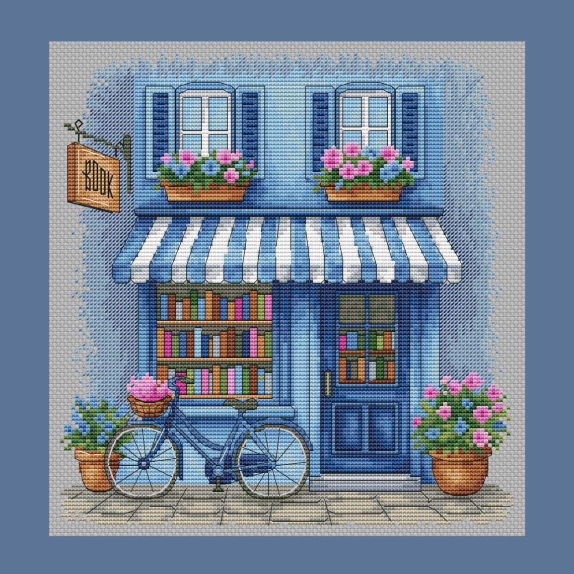 Bookshop Cross Stitch Pattern, Bookstore X-stitch Design, Street Landscape PDF Digital File - Etsy