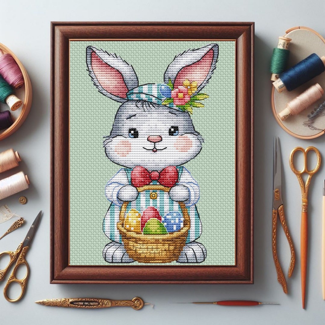 Easter Bunny With Painted Eggs Cross Stitch Pattern, Easter Counted X ...
